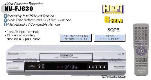 PANASONIC NV-FJ630AM MULTISYSTEM VCR 110–240 V AC 50/60 Hz | 220 Volt ...
